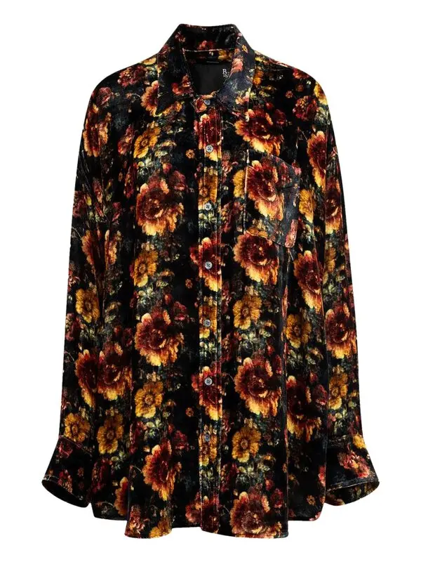 R13 Floral Print Drop Neck Shirt - Orange