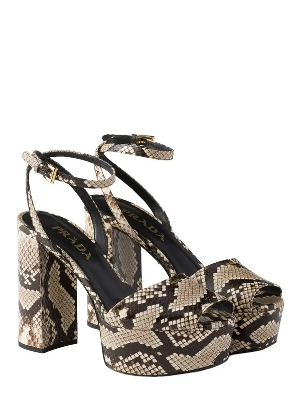 Prada Python Print Ayers Leather Platform Sandals - Neutral
