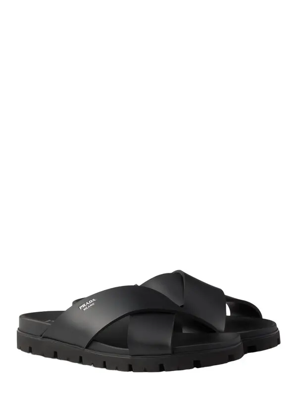 Prada Crisscross Rubber Slides - Black