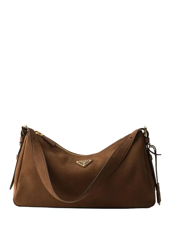 Prada Aimée Large Nubuck Leather Shoulder Bag - Brown