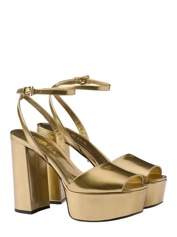 Prada Metallic Leather Platform Sandals - Gold/silver