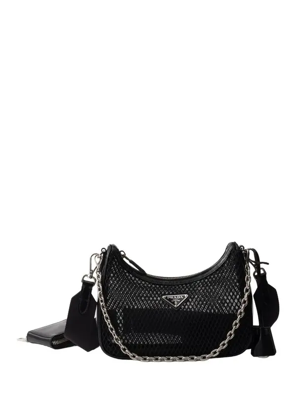Prada Re-edition 2005 Mesh And Brushed Leather Bag - Black