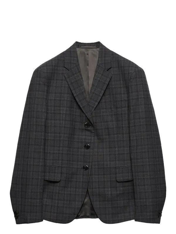 Prada Single-breasted Prince Of Wales Checked Wool Jacket - Grey