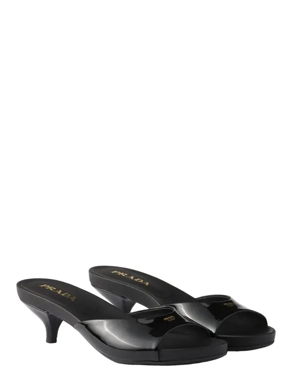 Prada Patent Leather Kitten Heel Sandals - Black