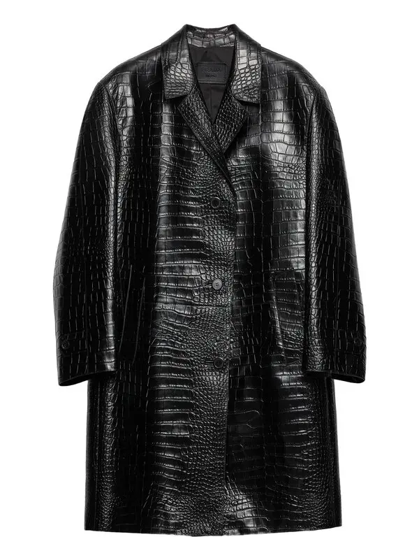 Prada Croco-print Leather Coat - Black