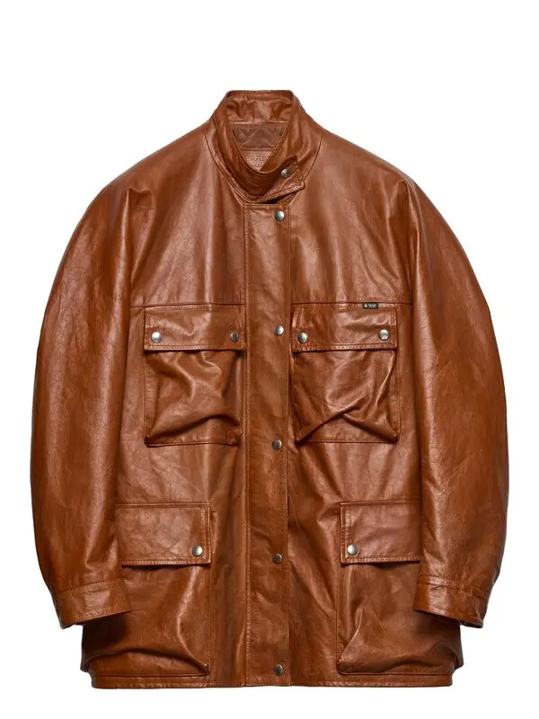 Prada Antiqued Leather Caban Jacket - Brown