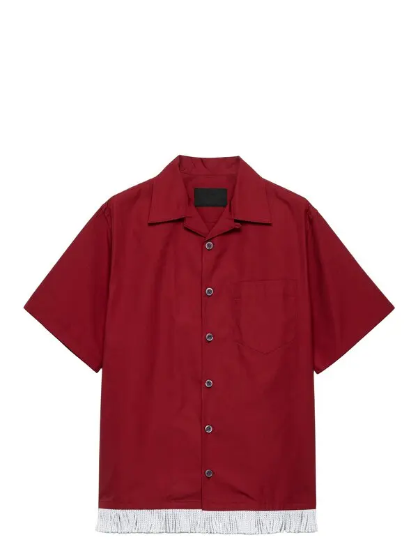 Prada Cotton Blend Fringed Bowling Shirt - Red