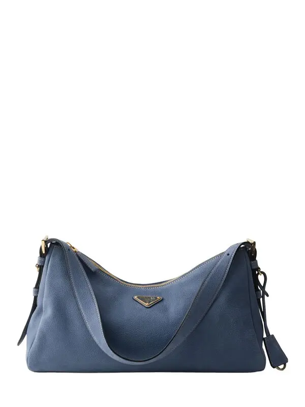 Prada Aimée Large Nubuck Leather Shoulder Bag - Blue