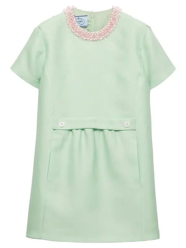 Prada Embroidered Slubbed Gazar Dress - Green