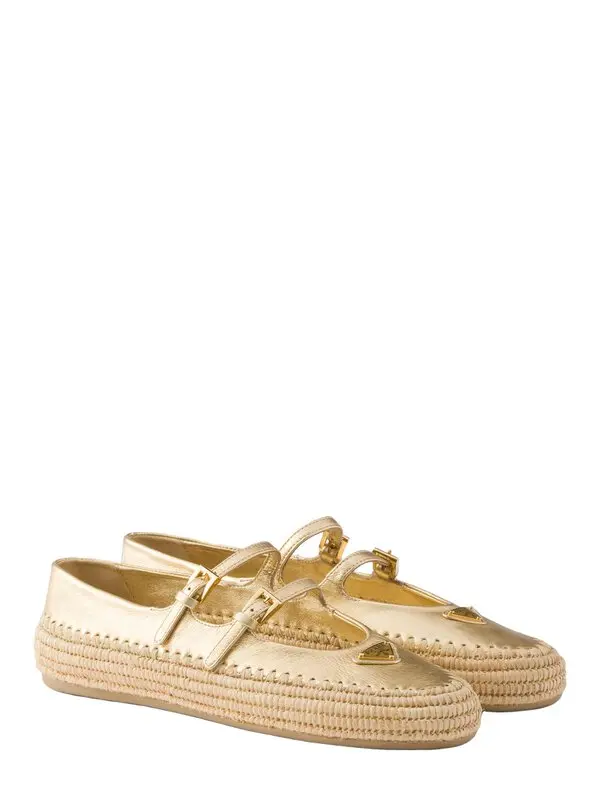 Prada Nappa Leather Ballerinas - Gold/silver