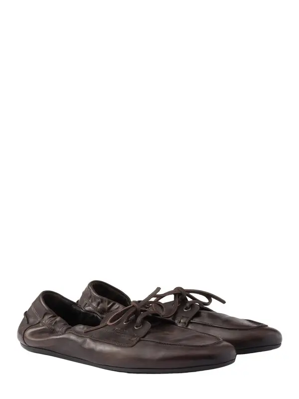 Prada Shuffle Antiqued Leather Laced Shoes - Brown