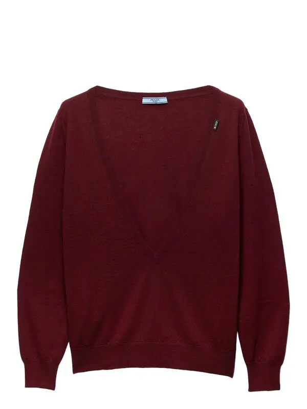 Prada Cashmere V-neck Sweater - Red