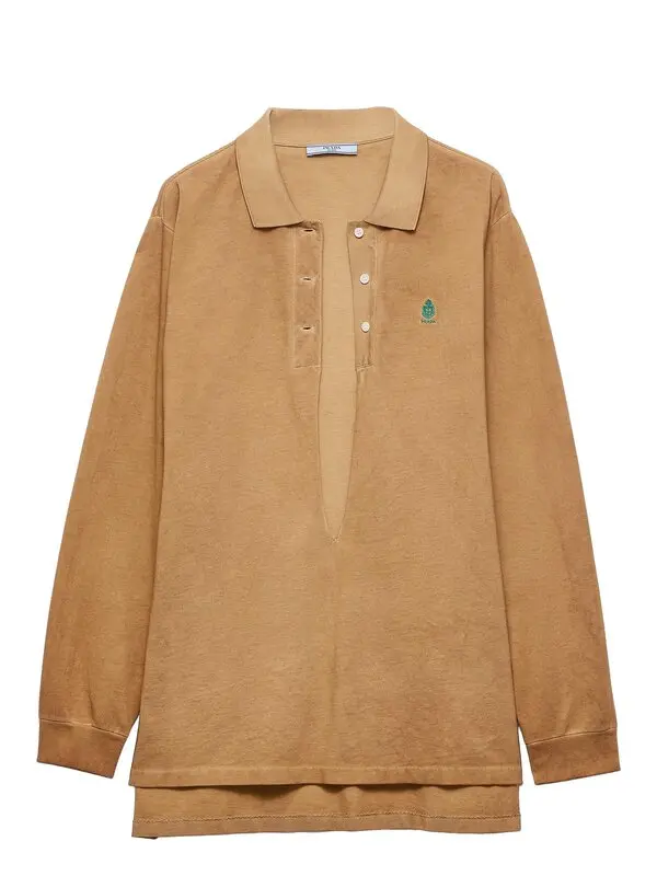 Prada Long-sleeved Cotton Piqué Polo Shirt - Neutral