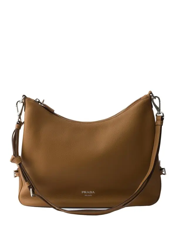 Prada Large Leather Shoulder Bag - Brown