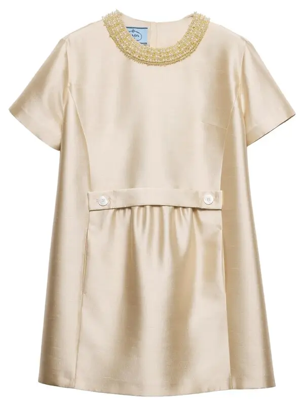 Prada Embroidered Double Shantung Dress - Neutral