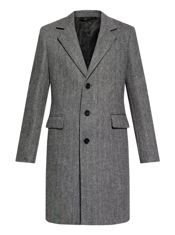 Burberry Single-breasted Herringbone Coat - Grey