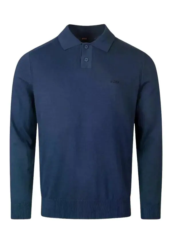 BOSS Logo-embroidered Buttoned Polo Top - Blue
