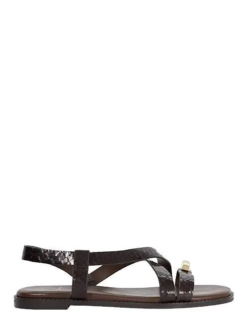 DUNE Patent Leather Strappy Sandals - Brown Rept Print Leather
