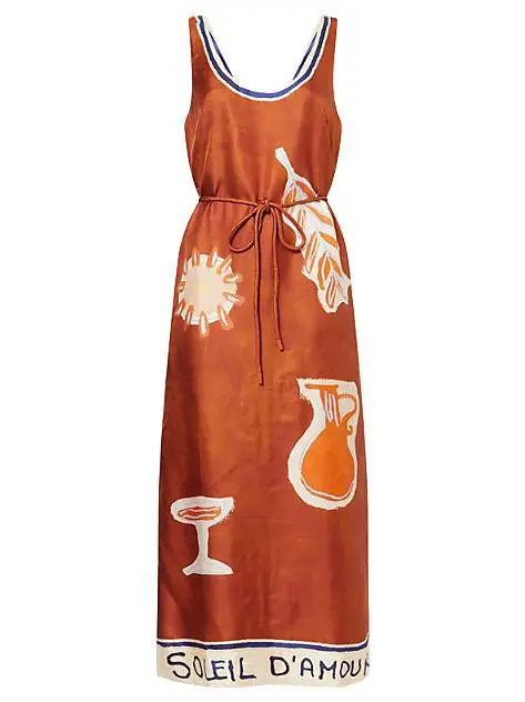 ALEMAIS Alémais X Lrnce Soleil D'amour Silk Midi Dress - Rust