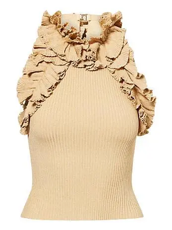 Zimmermann Luna Ruffled Metallic Rib-knit Top - Metallic Gold