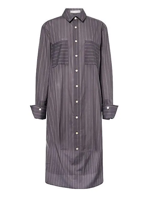 Palmer//harding Ease Striped Longline Cotton Shirt - Grey