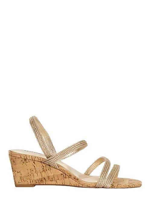 DUNE Kali Woven Wedge Sandals - Gold Metallic Fabric