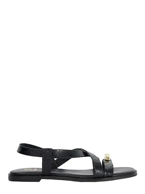 DUNE Leather Sandals - Black Embossed Leather