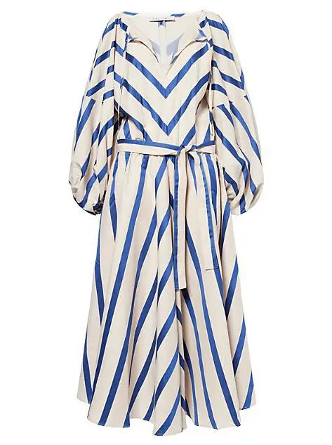 Palmer//harding Sonnet Chevron-stripe Linen-blend Midi Dress - Blue