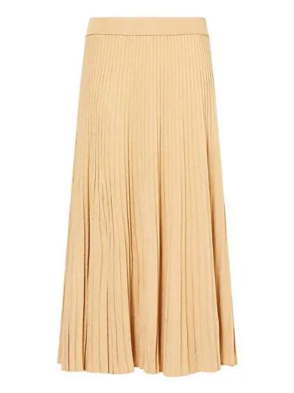 Zimmermann Luna Pleated Metallic Rib-knit Midi Skirt - Metallic Gold