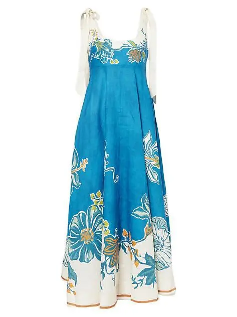 ALEMAIS Alémais X Lrnce Luda Ballet Linen Midi Sundress - Blue