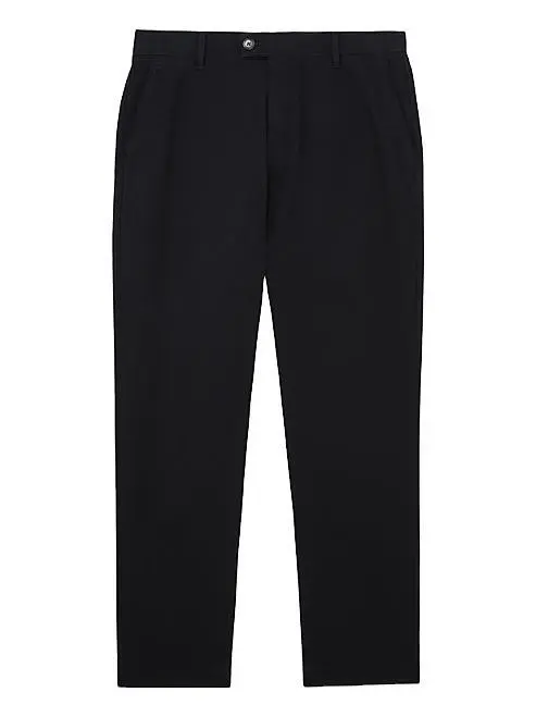 REISS Dobby Straight-leg Cotton-pique Trousers - Navy