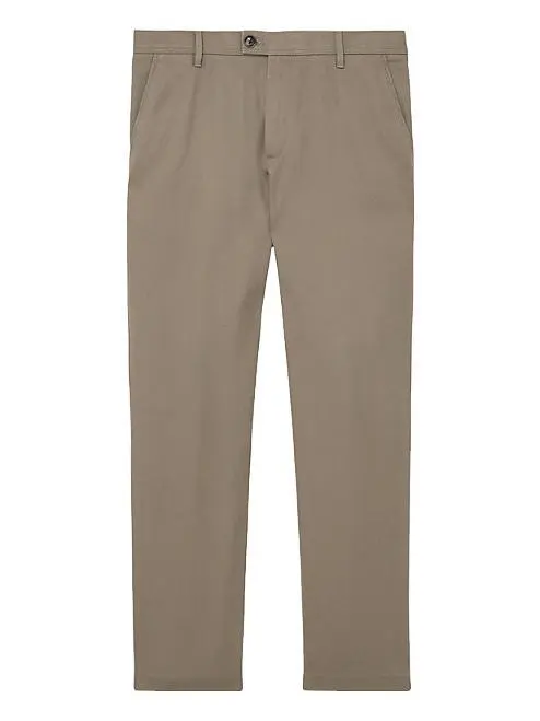 REISS Dobby Straight-leg Cotton-pique Trousers - Walnut Brown