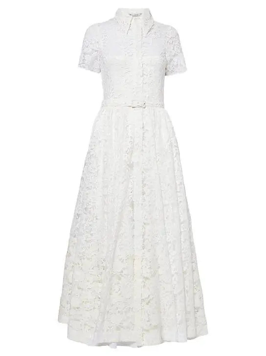 Mona Alshebil Belted Lace Maxi Dress - Off White