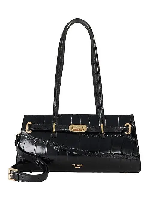 DUNE Leather Shoulder Bag - Black Croc Print Leather