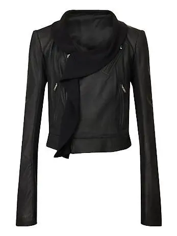 Rick Owens Scarf Biker Leather Jacket - Black