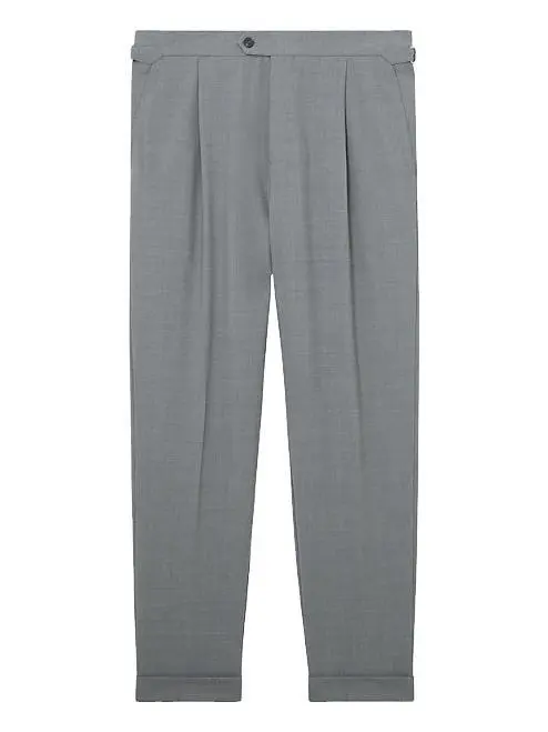 REISS Adjustable Tailored-fit Stretch Wool-blend Trousers - Light Grey