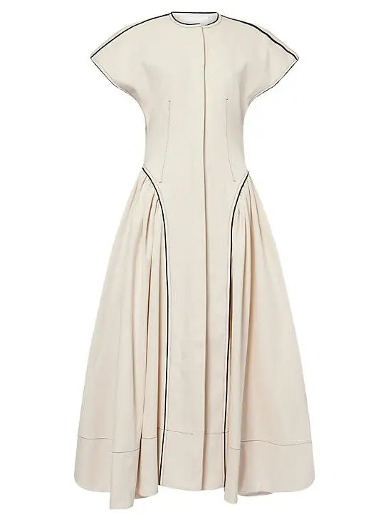 Mona Alshebil Open-back Cap-sleeve Denim Maxi Dress - Cream