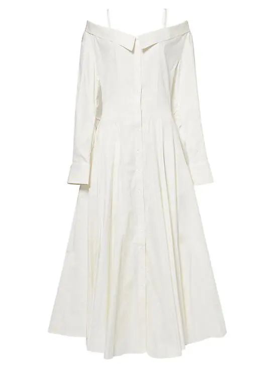 Mona Alshebil Bandeau Collared Cotton Midi Dress - White