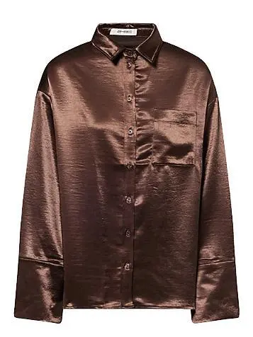 4TH & RECKLESS Relaxed-fit Satin Shirt - Chocolate