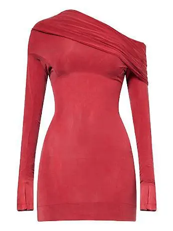 PEACHY DEN Draped-neck Stretch-cupro Top - Red Sandstone