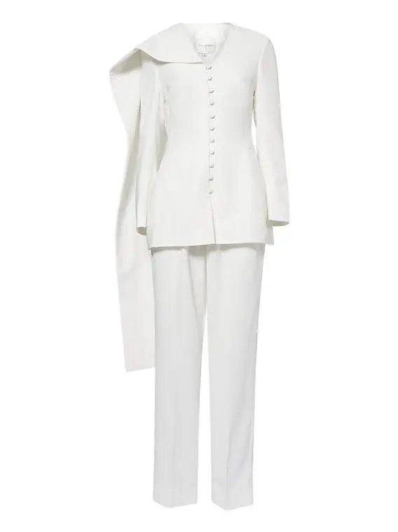 Mona Alshebil Woven Suit With Draped Scarf - Off White