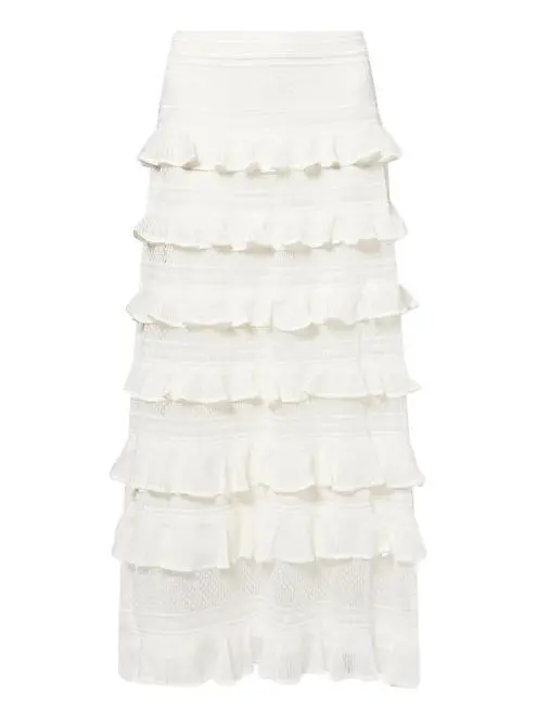 Zimmermann Luna Lace Frill Knitted Maxi Skirt - Ivory