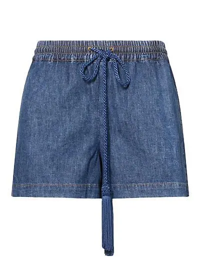 Valentino Garavani Drawstring Cotton-denim Shorts - Medium Blue Denim