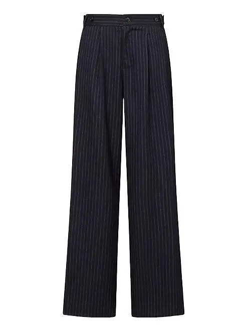 PEACHY DEN Striped Straight-leg Woven Trousers - Ink