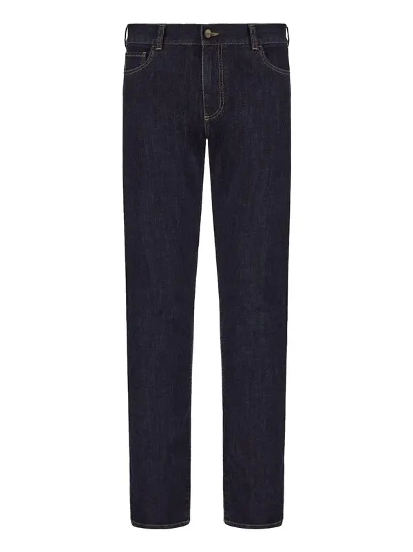 Canali Dark Wash Stretch Denim Pants - Blue
