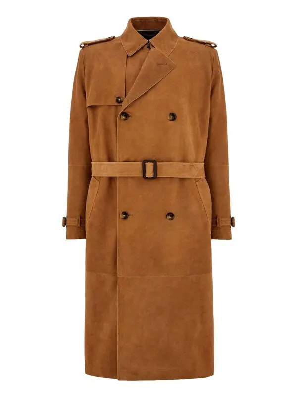 Canali Nuvola Lambskin Suede Trench Coat - Brown