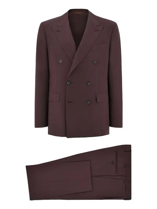 Canali Double-breasted Dark Modern Fit Suit In Wool - Brown