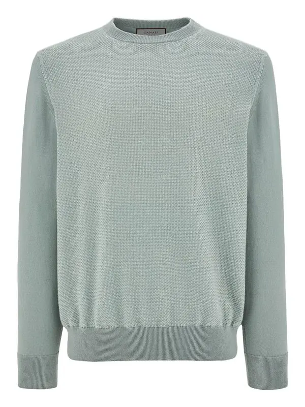Canali Brianza Microstructured Cotton Crew Neck - Green