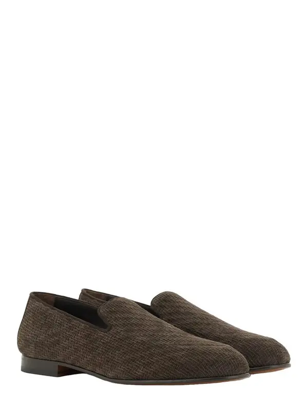 Canali Woven Suede Slip-ons - Brown