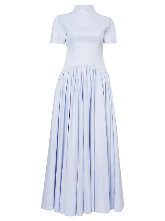 Mona Alshebil Draped-scarf Drop-waist Cotton Maxi Dress - Light Blue